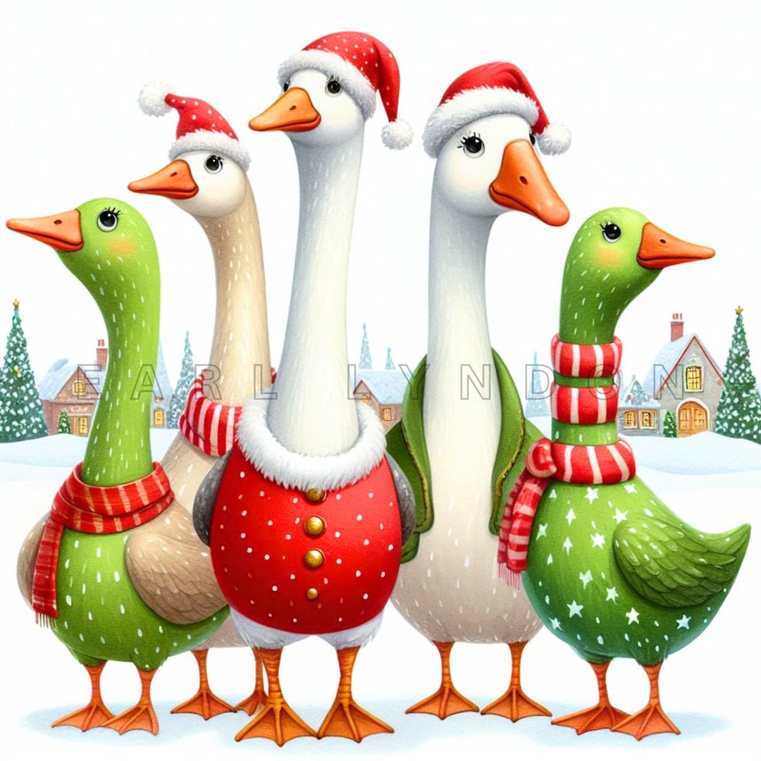 Quirky Christmas GEESE Clipart PNG 15 Cute Whimsical Winter Goose Junk ...