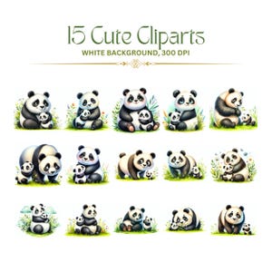 Mama Baby Panda Clipart - Mother's Day Fantasy Art, Watercolor ...