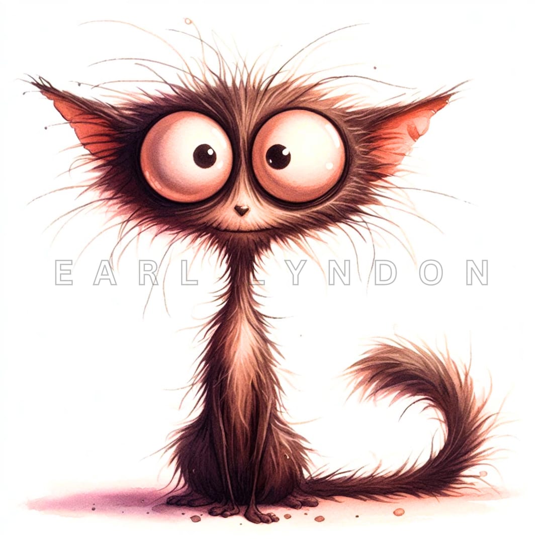 Quirky Goofy Cat Clipart - Angry Kitten Art, Whimsical Watercolor ...