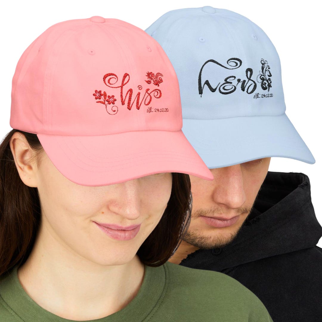 Custom Embroidered Couple Caps, Matching HIS and HERS Hats Est Yy.mm.dd ...
