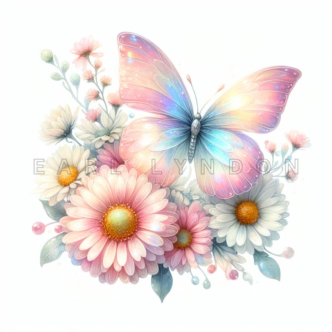 Spring Butterfly Clipart - Floral Digital Art, Watercolor Printables ...