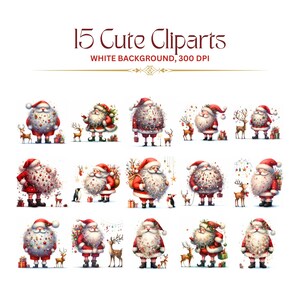 Cool Whimsical SANTA Clipart PNG 15 Cute Santa Claus Christmas Holiday ...