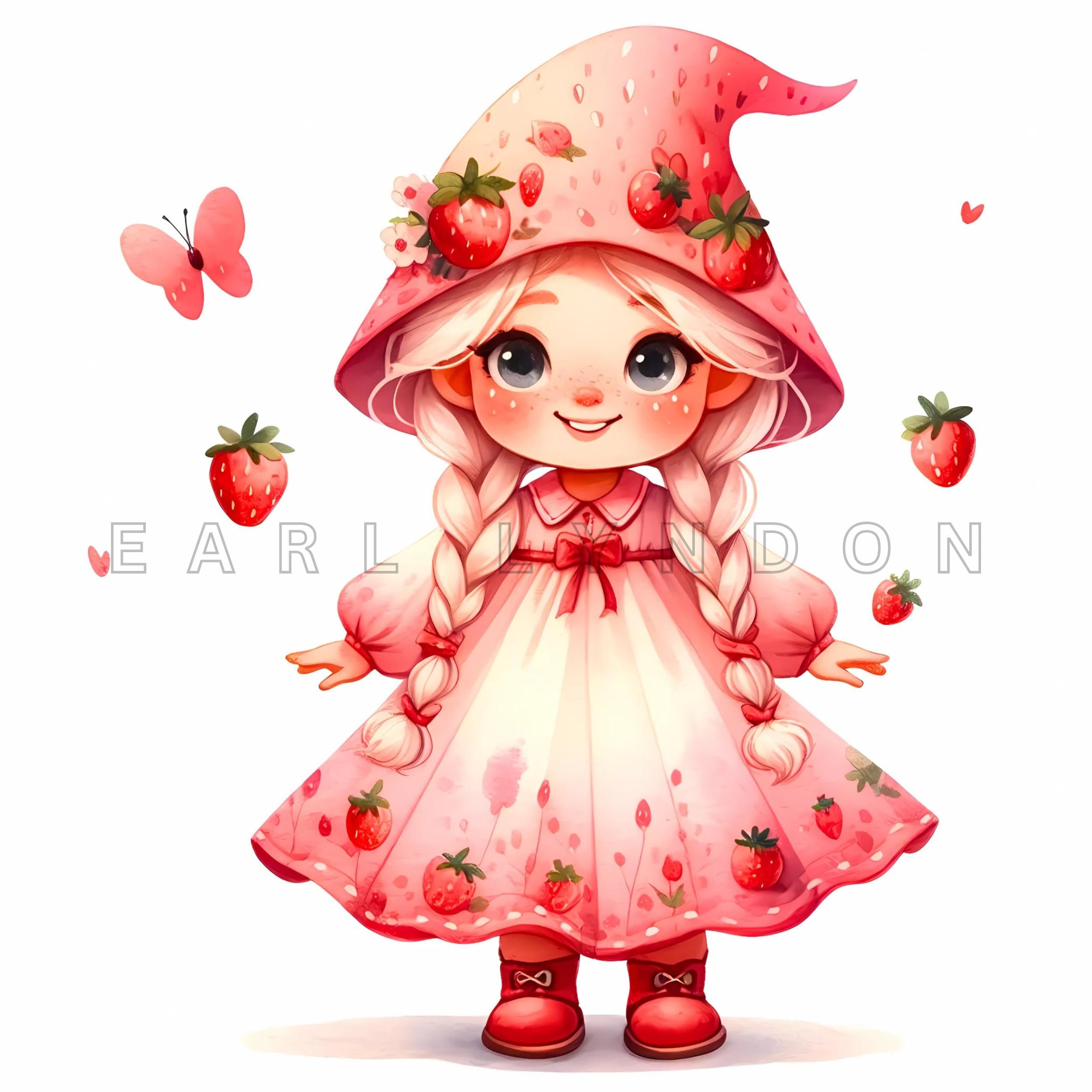 Strawberry Princess Clipart - Gnome Cupcake Topper Fantasy Art ...