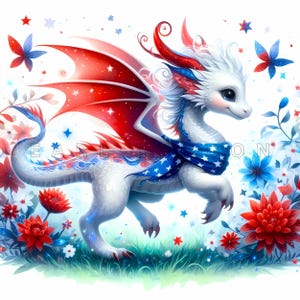 USA Dragon Clipart - Patriotic American Baby Dragon Fantasy Art ...