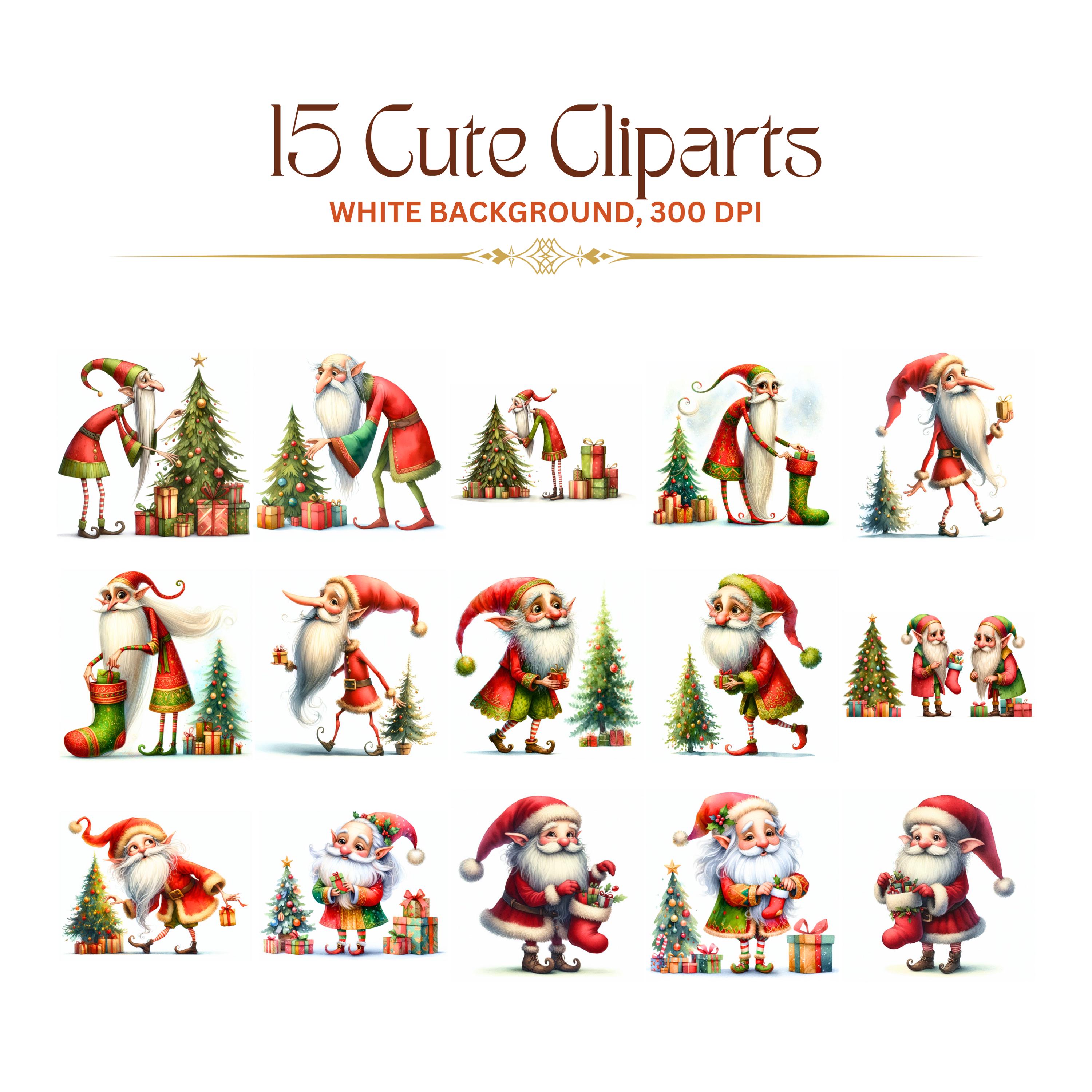 Quirky SANTA Elf Clipart PNG 15 Cute Elves Christmas Holiday Clipart ...