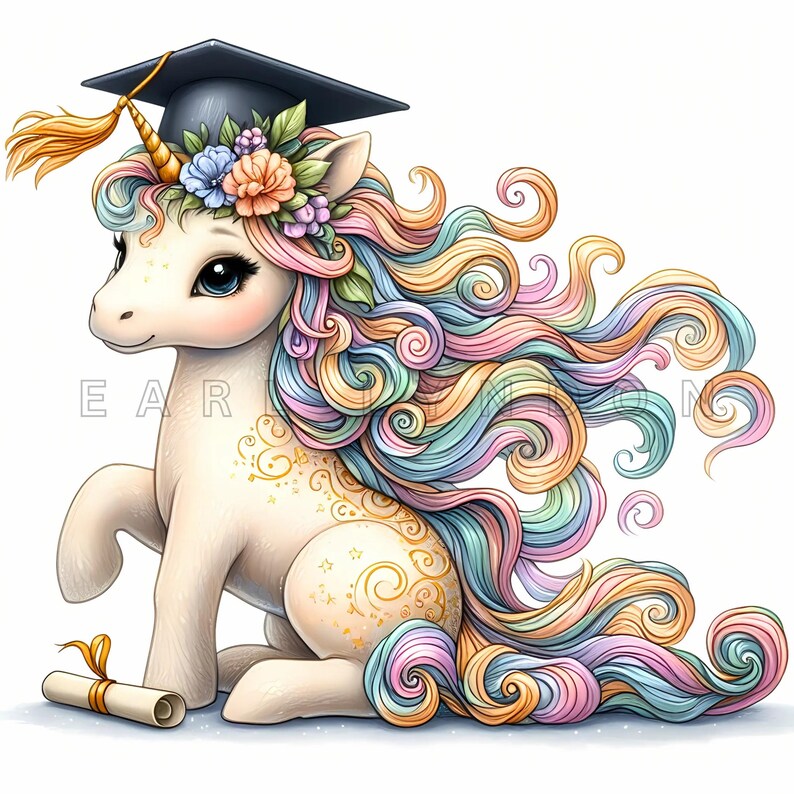 Graduation Unicorn Clipart - Whimsical Academic Fantasy Art, Watercolor ...