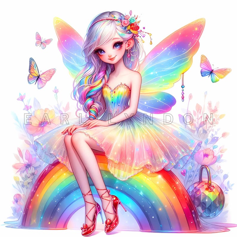 Rainbow Fairy Clipart - Vibrant Fantasy Art, Pastel Watercolor ...