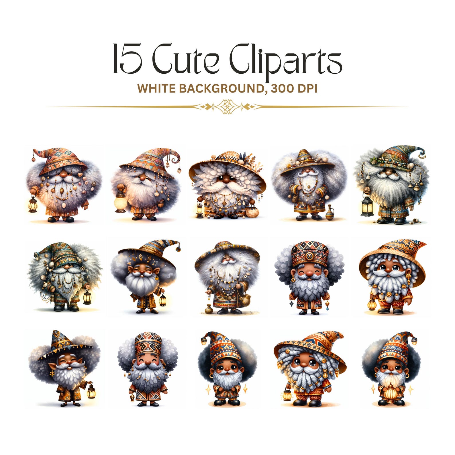 African Gnome Clipart - Black Afro Dwarf Digital Art, Watercolor ...