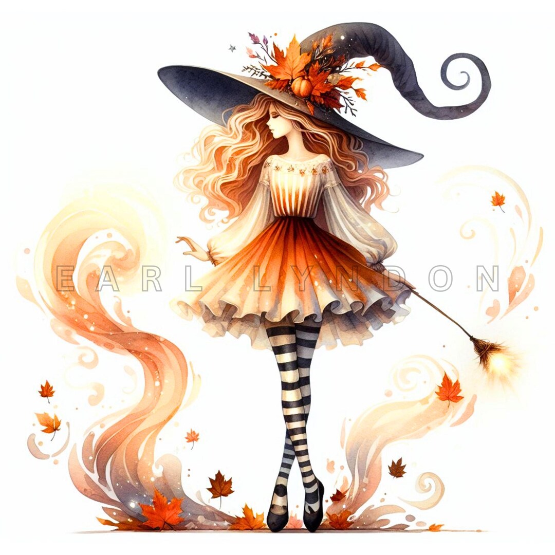 Autumn Witch Fashion Clipart - Whimsical Fall Aesthetic Sketches ...