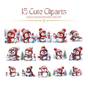 Winter Christmas PENGUIN PNG 15 Cute Whimsical Penguin Holiday Clipart ...