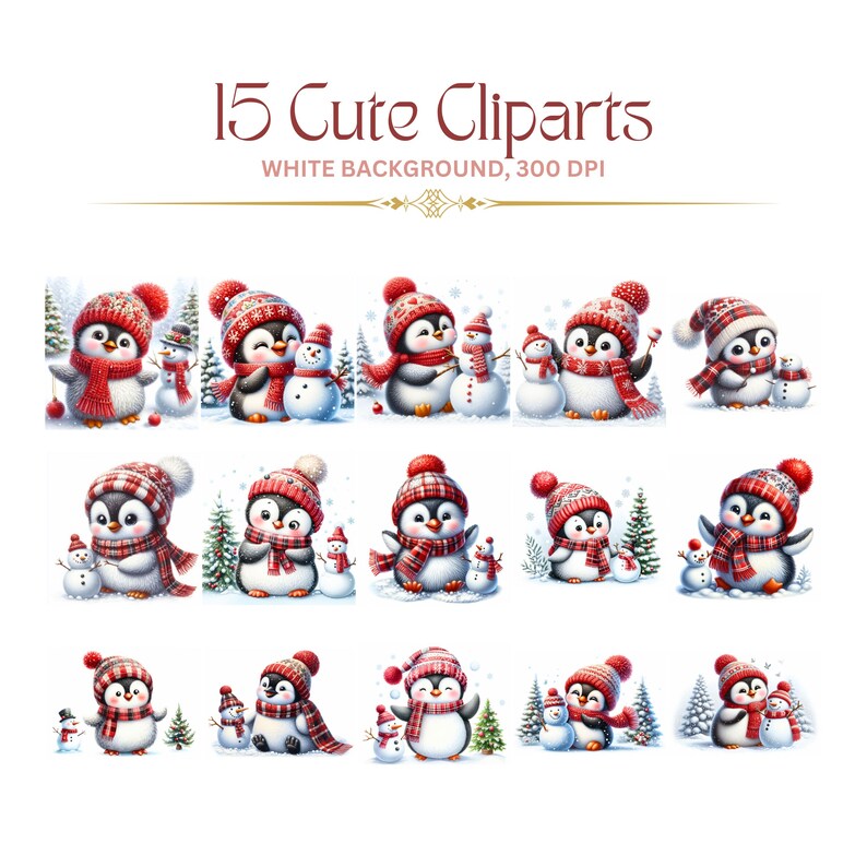 Winter Christmas PENGUIN PNG 15 Cute Whimsical Penguin Holiday Clipart ...