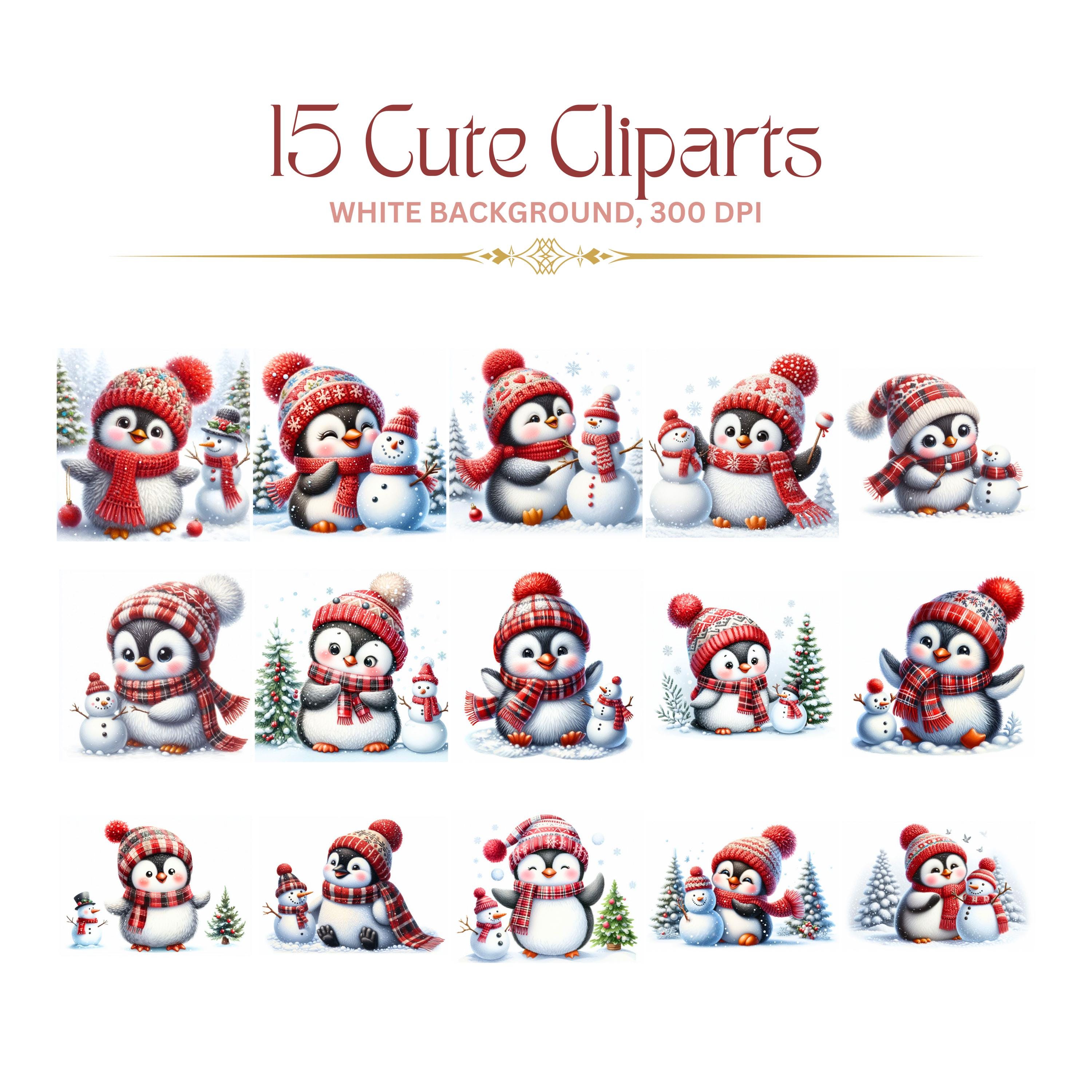 Winter Christmas PENGUIN PNG 15 Cute Whimsical Penguin Holiday Clipart ...