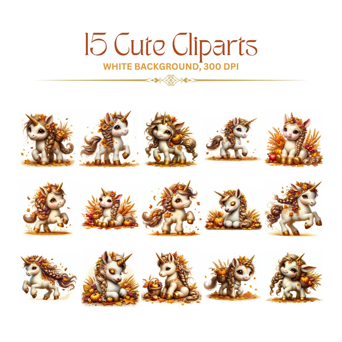 Autumn Harvest UNICORN PNG 15 Cute Baby Unicorn Fall Thanksgiving ...