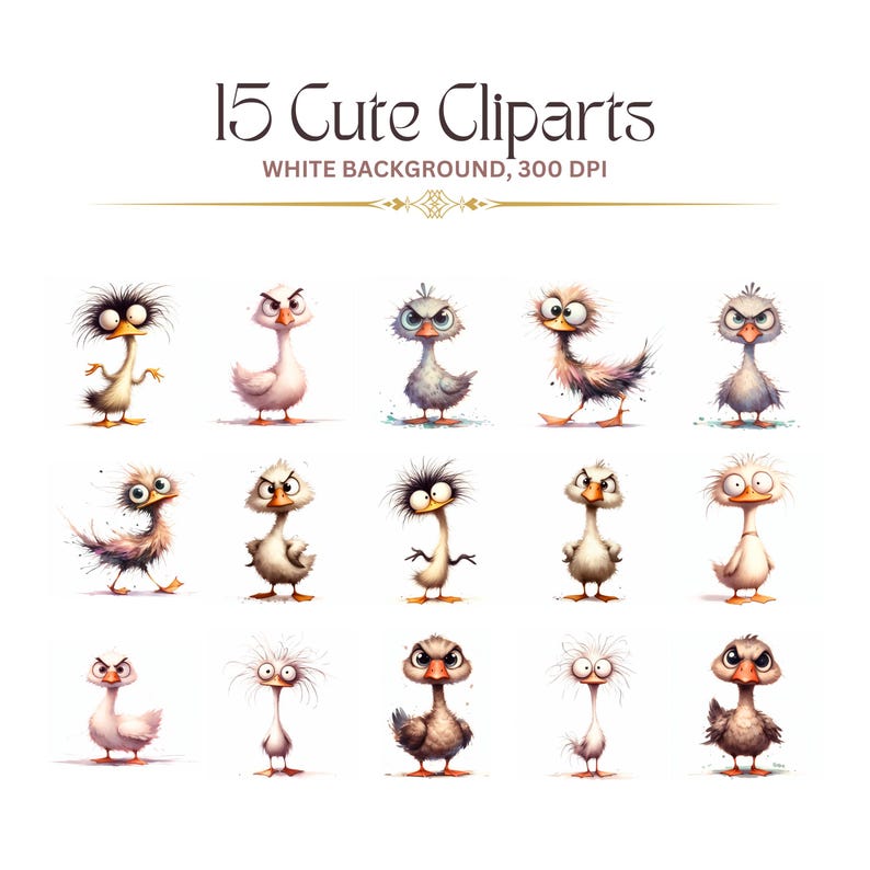 Goofy Goose Clipart - Cute Angry Geese Digital Art, Watercolor ...