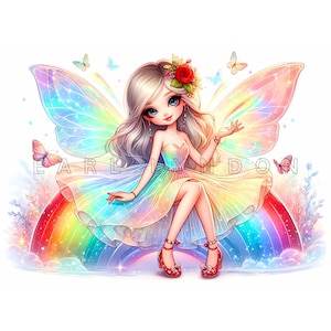 Rainbow Fairy Clipart - Vibrant Fantasy Art, Pastel Watercolor ...