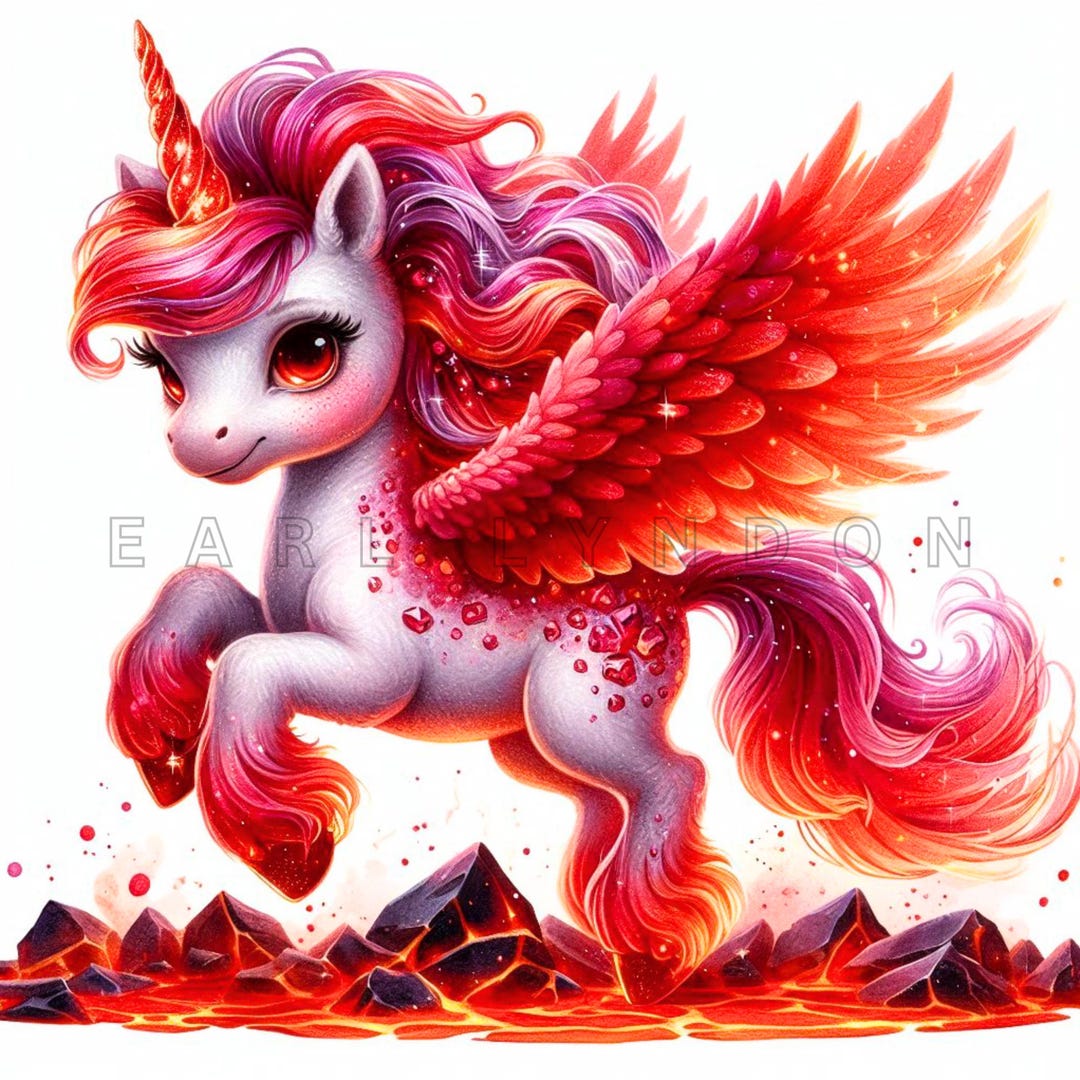 Magma UNICORN Clipart PNG 15 Cute Baby Volcanic Ruby Unicorn Halloween ...