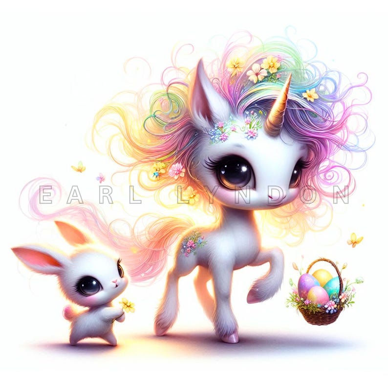 Easter Bunny Unicorn Clipart - Egg Hunt Art, Pastel Watercolor ...