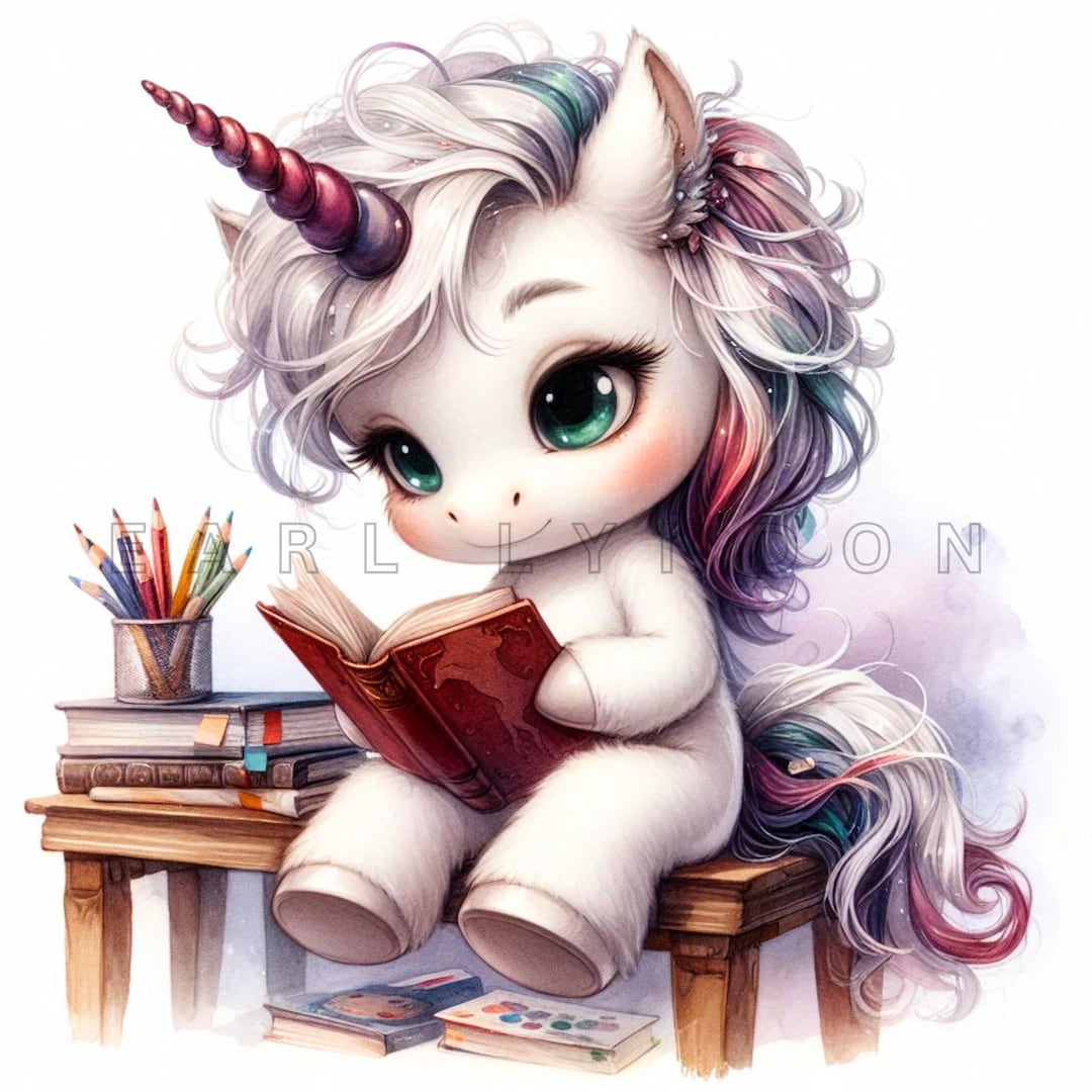 Back to School UNICORN Clipart PNG 15 Cute Baby Student Unicorn Junk ...