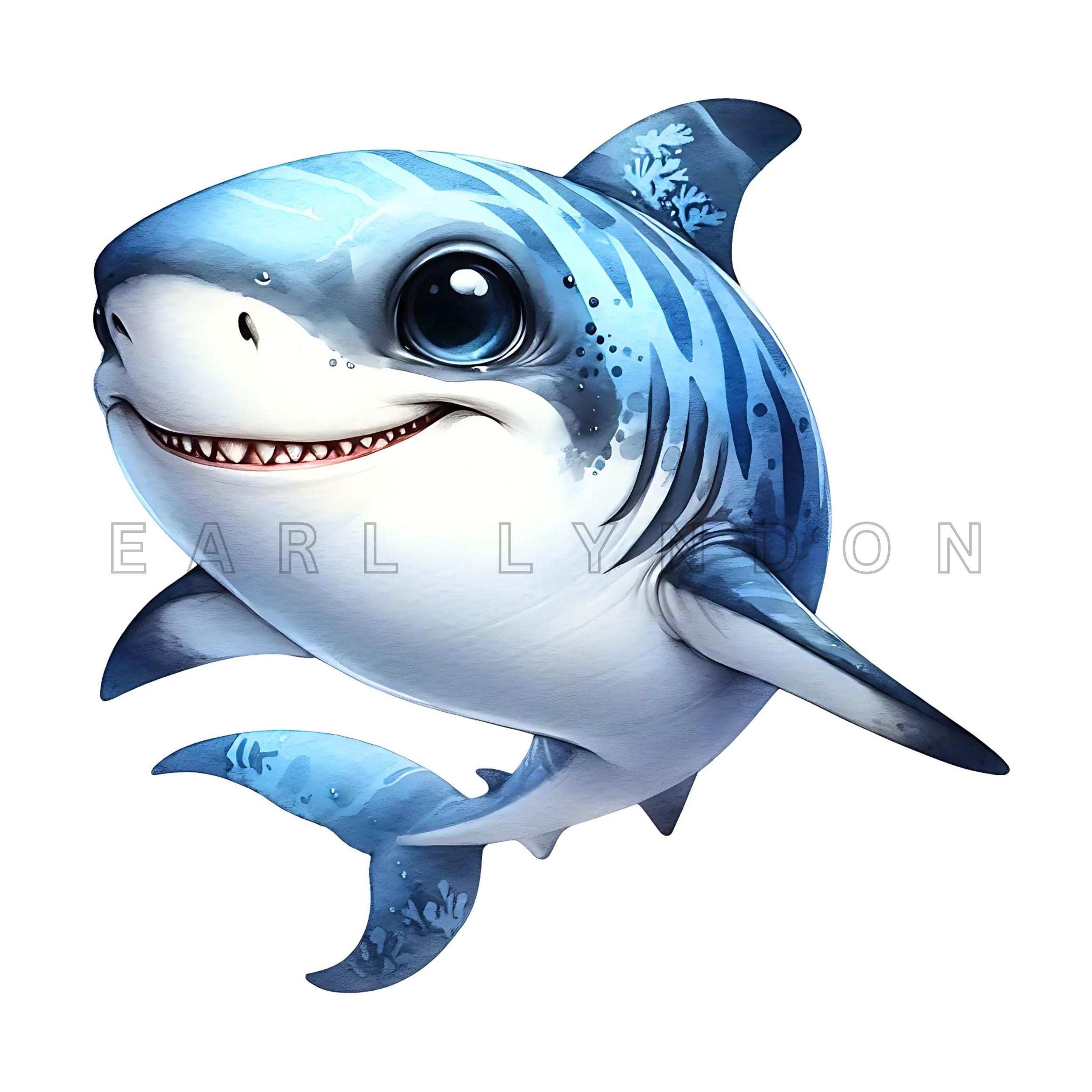 Captivating Young Shark Clipart - Ocean Fantasy Art, Summer Watercolor ...