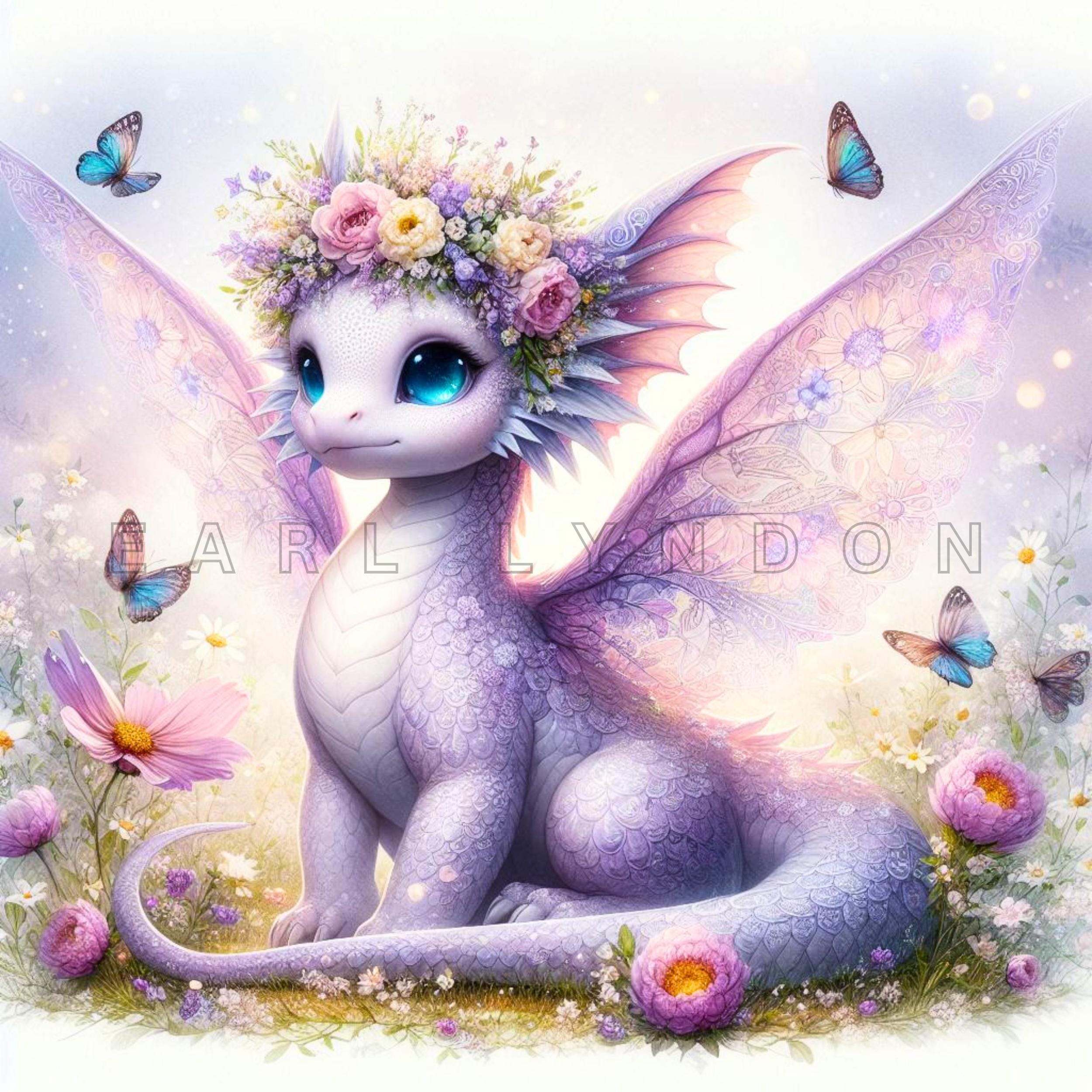 Spring Dragon Clipart - Baby Dragon Digital Prints, Floral Watercolor ...