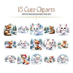 Baby Fox in Winter Clipart - Cute Whimsical Christmas Digital Prints ...