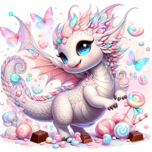 Sweet Candy Dragon Clipart - Baby Dragon Digital Prints, Watercolor ...