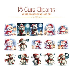 Winter BEAR Clipart PNG 15 Cute Whimsical Bear Christmas Holiday ...