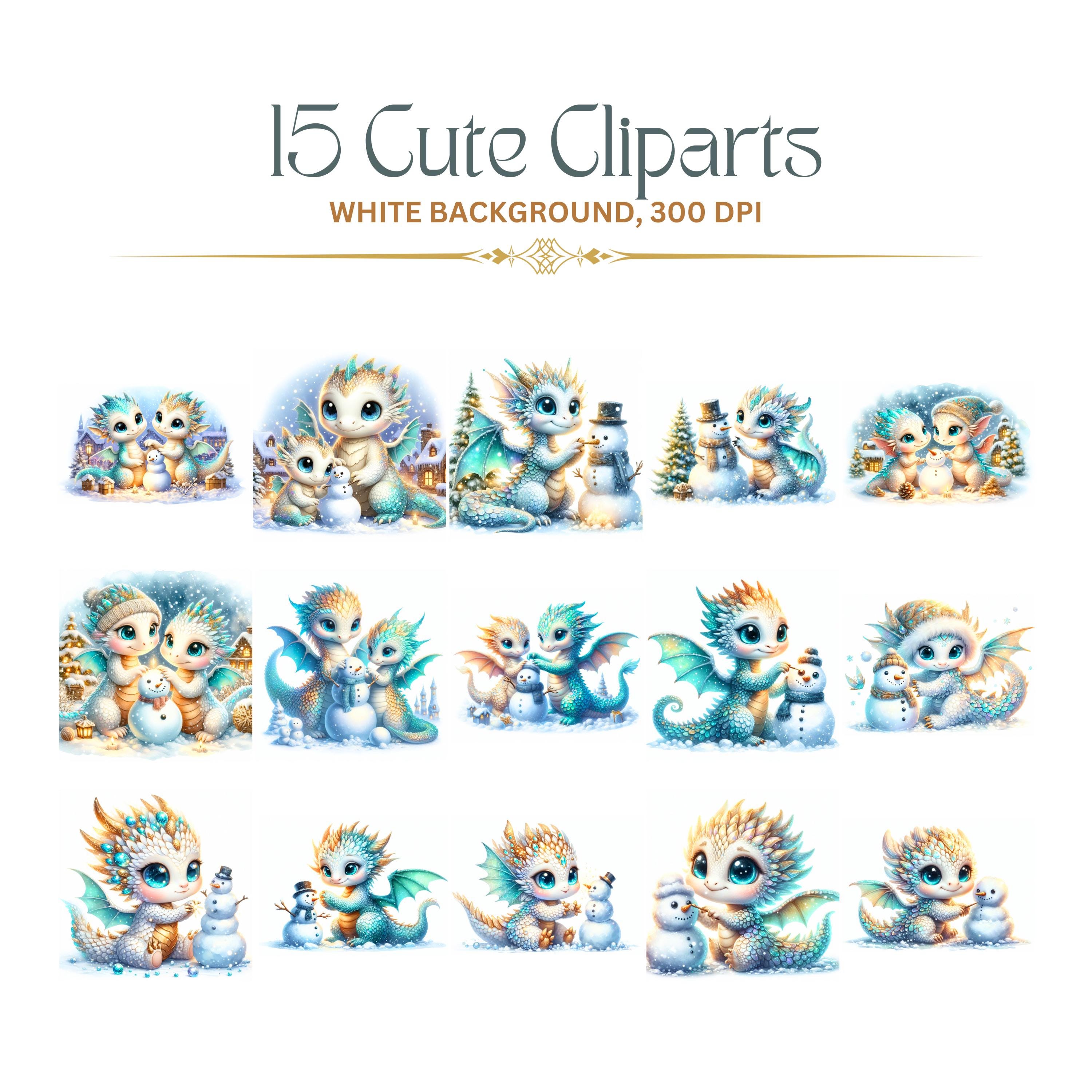 Baby DRAGON Clipart PNG 15 Cute Baby Dragon Building Snowman Junk ...