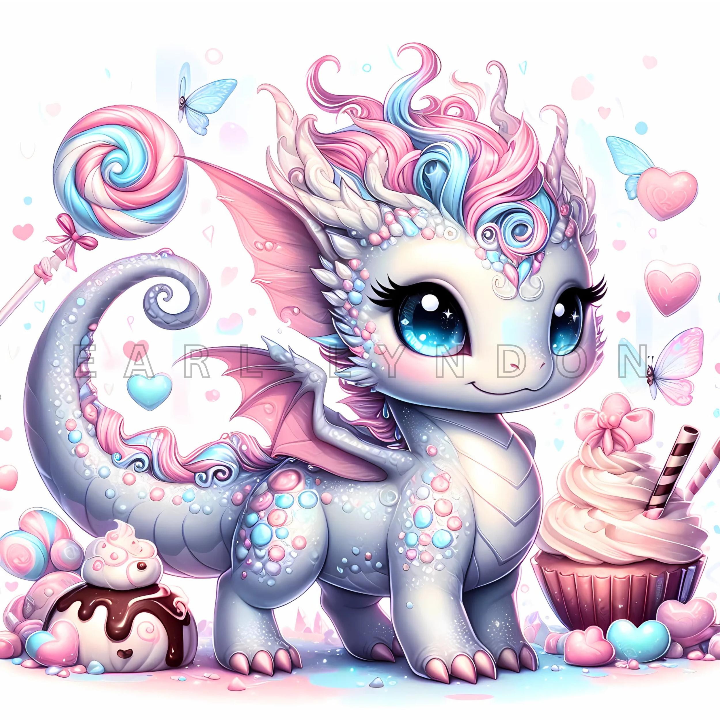 Sweet Candy Dragon Clipart - Baby Dragon Digital Prints, Watercolor ...