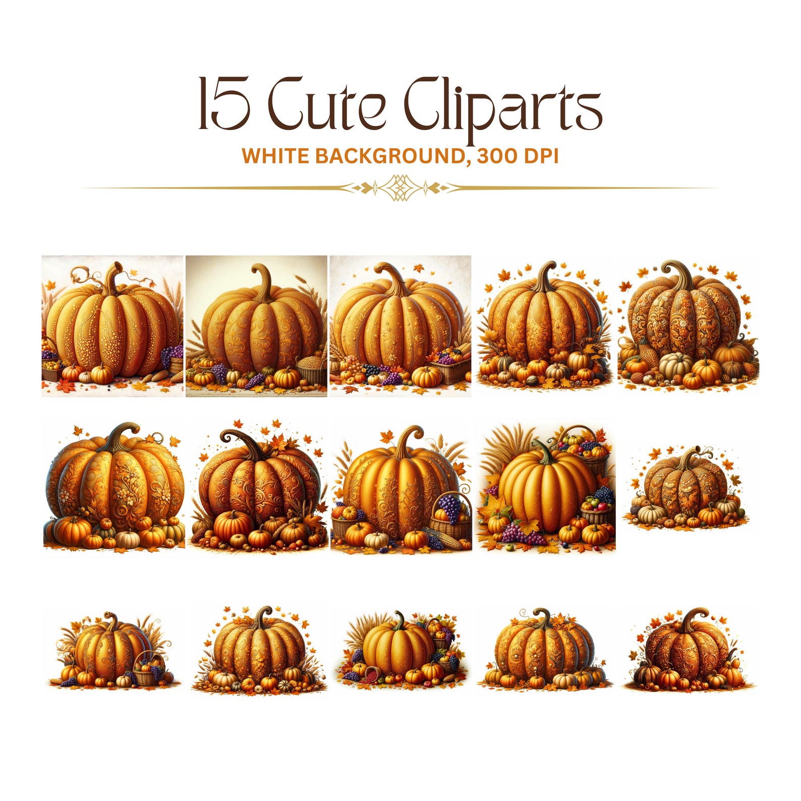 Autumn PUMPKIN Harvest PNG 15 Cute Whimsical Pumpkin Halloween Holiday ...