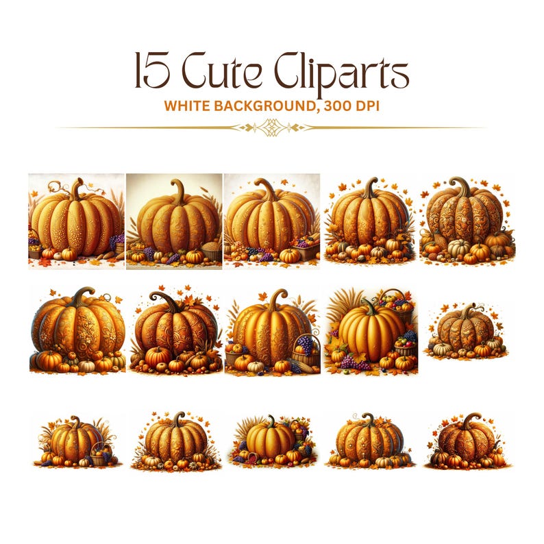 Autumn PUMPKIN Harvest PNG 15 Cute Whimsical Pumpkin Halloween Holiday ...