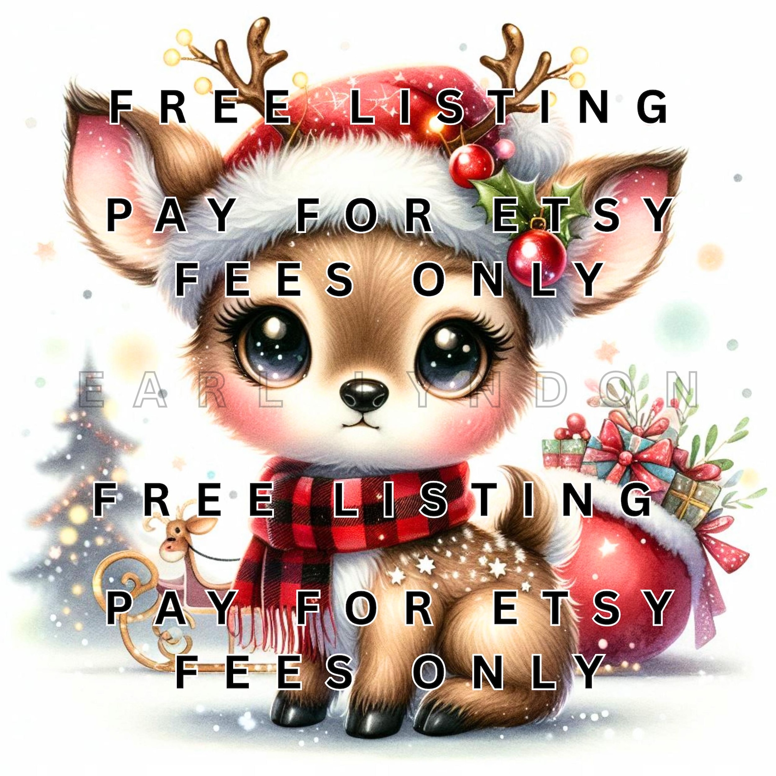 Christmas REINDEER Clipart PNG 15 Cute Whimsical Baby Reindeer Holiday ...