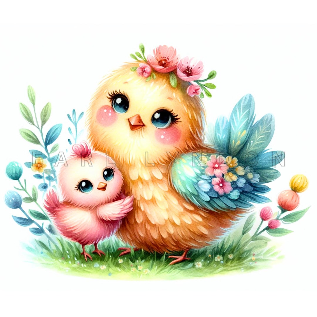 Mama Hen Baby Chick Clipart - Mother's Day Fantasy Art, Floral ...
