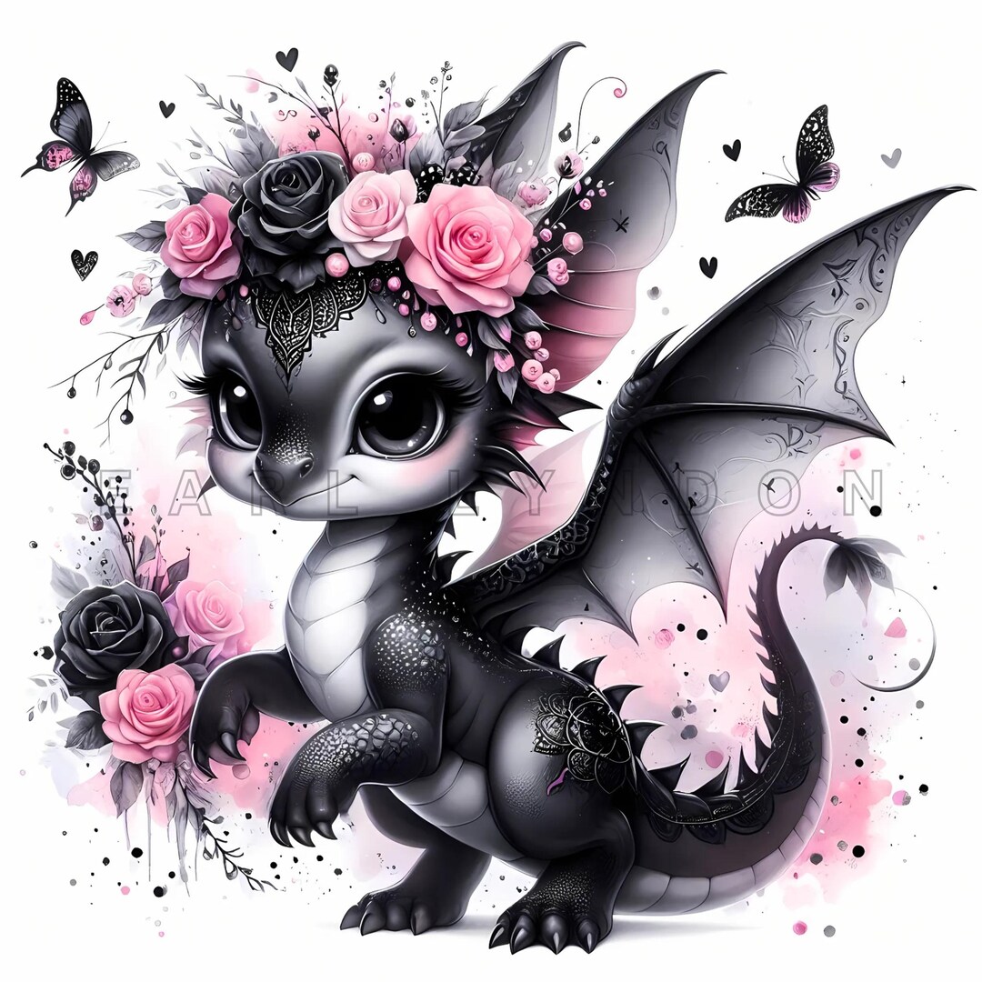 Lacey Gothic Dragon Clipart - Blushing Baby Dragon Digital Prints ...