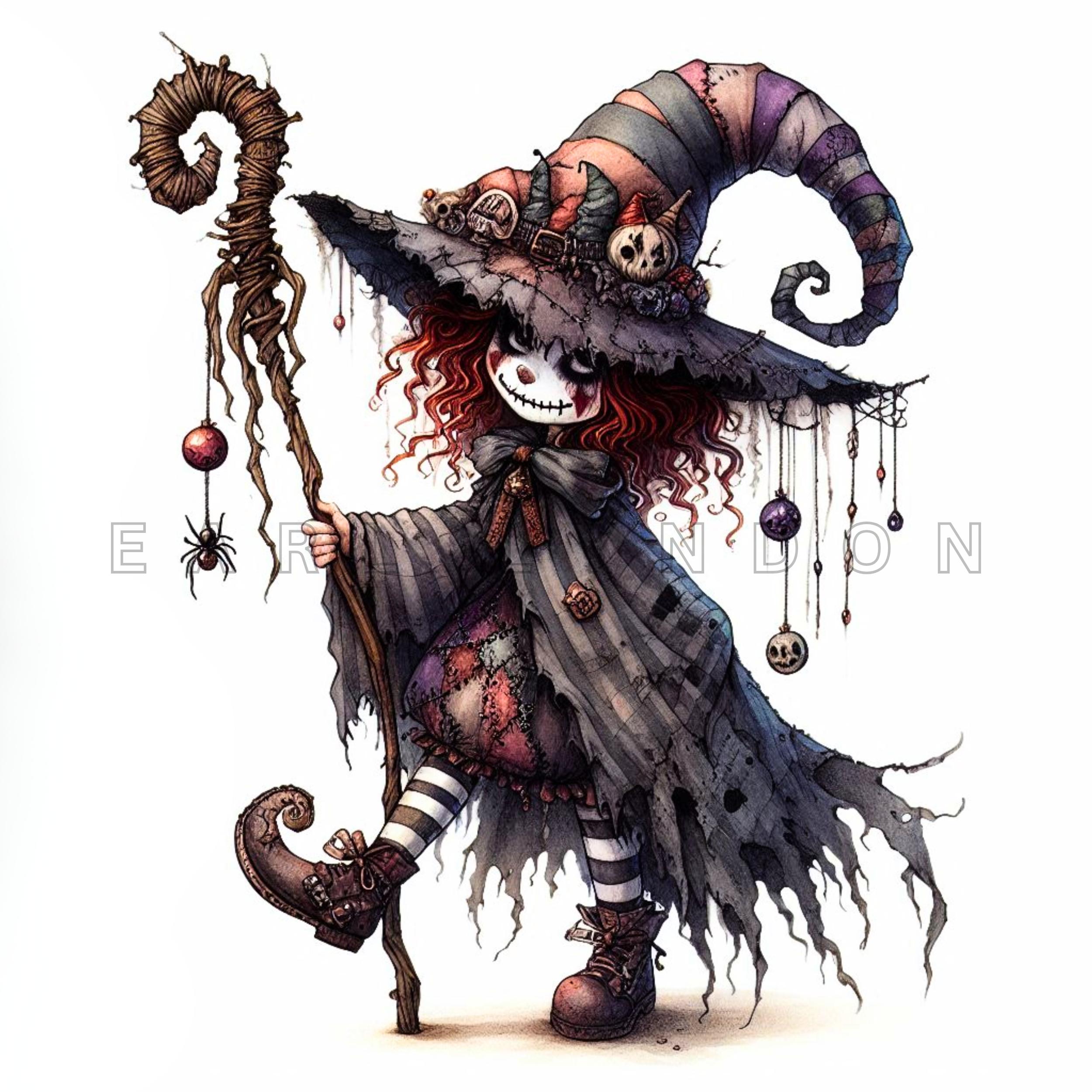 Nightmare Jester Witch Clipart - Creepy Baby Witch Fantasy Art ...
