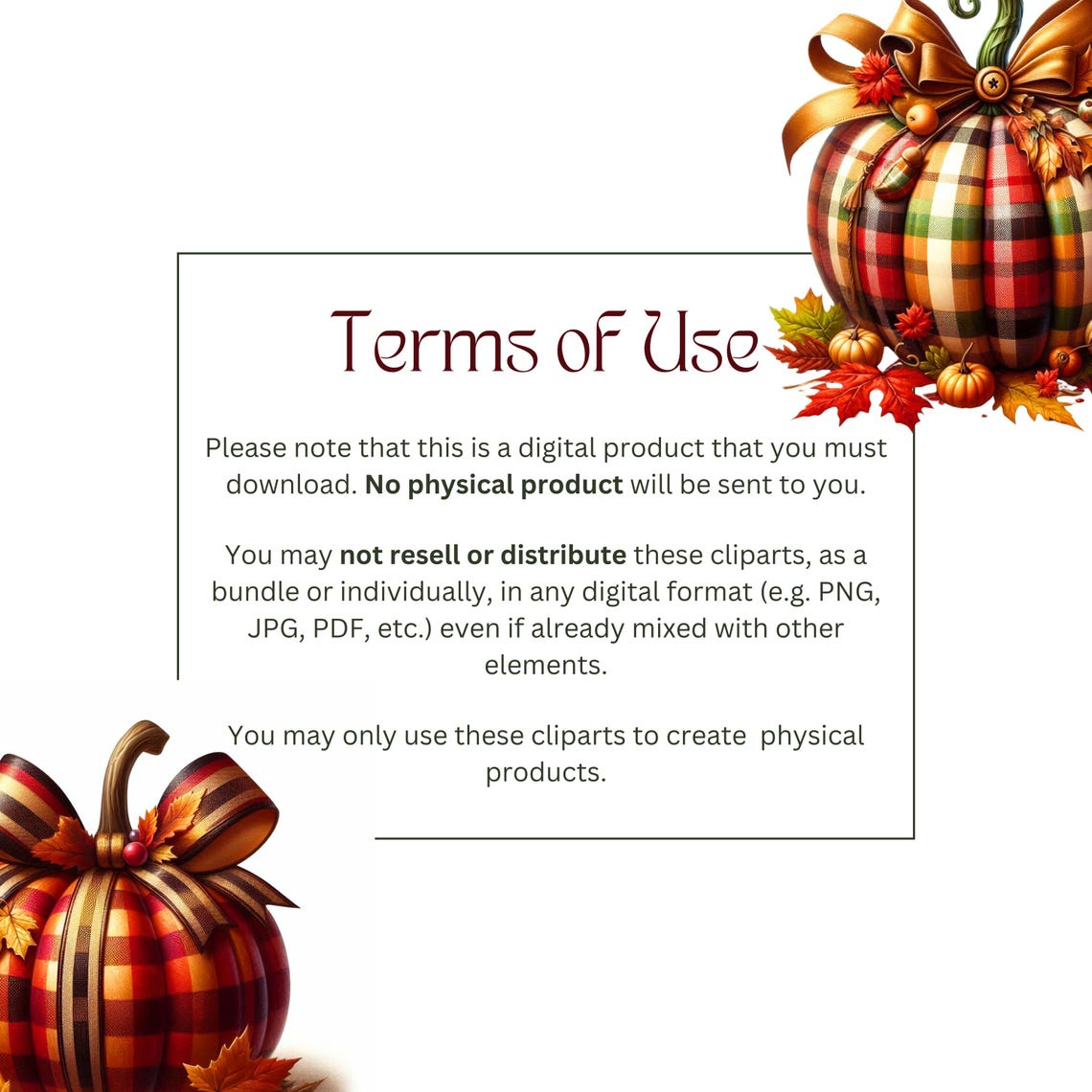 Plaid Autumn Pumpkin Clipart - Fall Harvest Digital Art, Watercolor ...