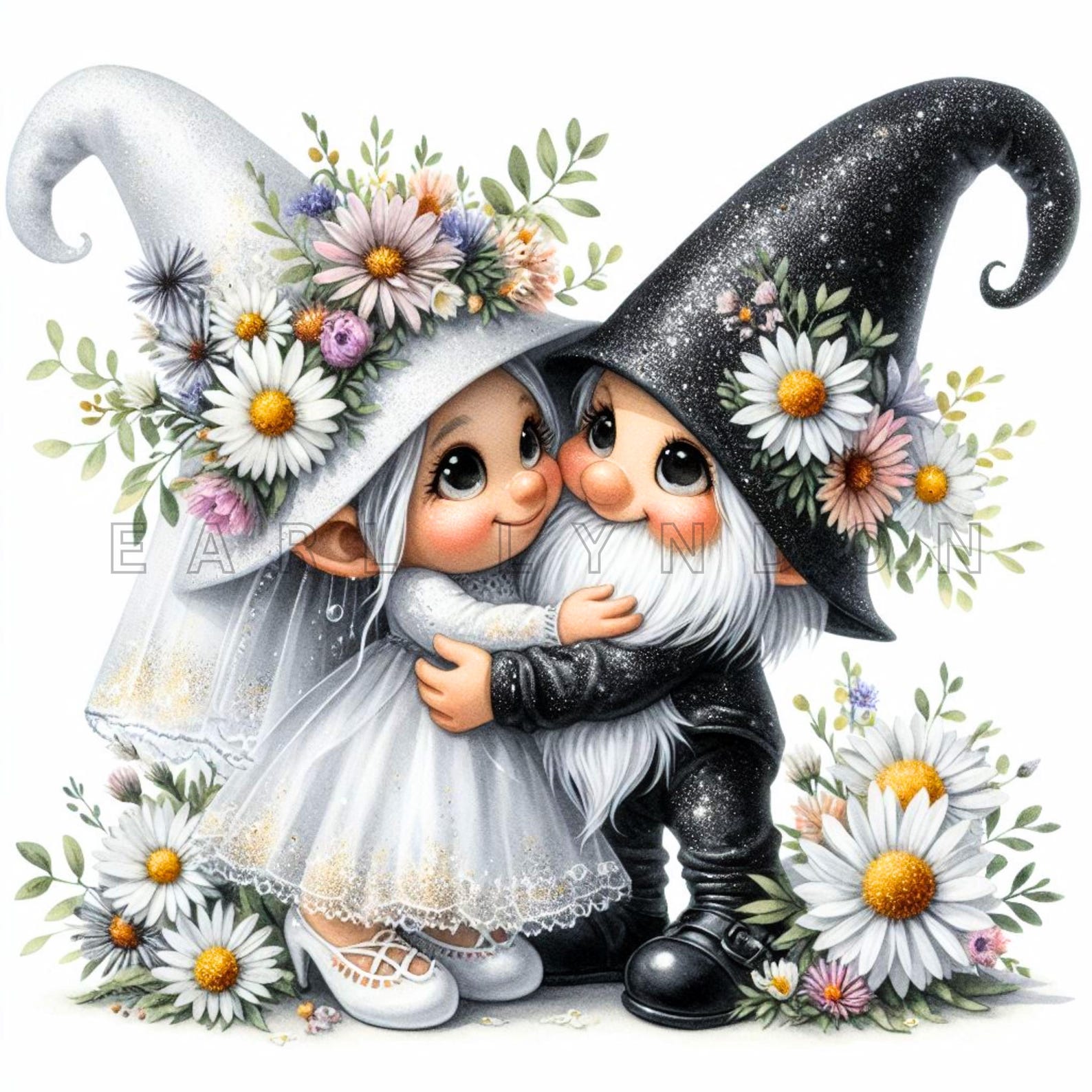 Wedding Gnomes Clipart PNG 15 Cute Whimsical Dwarf Couple Dolls Digital ...