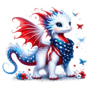 USA Dragon Clipart - Patriotic American Baby Dragon Fantasy Art ...