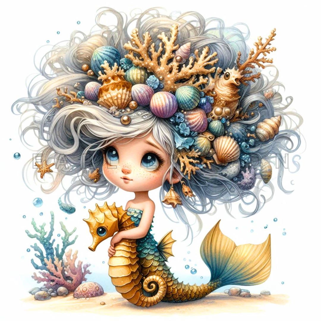 Mermaid Gnome Clipart - Whimsical Underwater Girl Fantasy Art ...