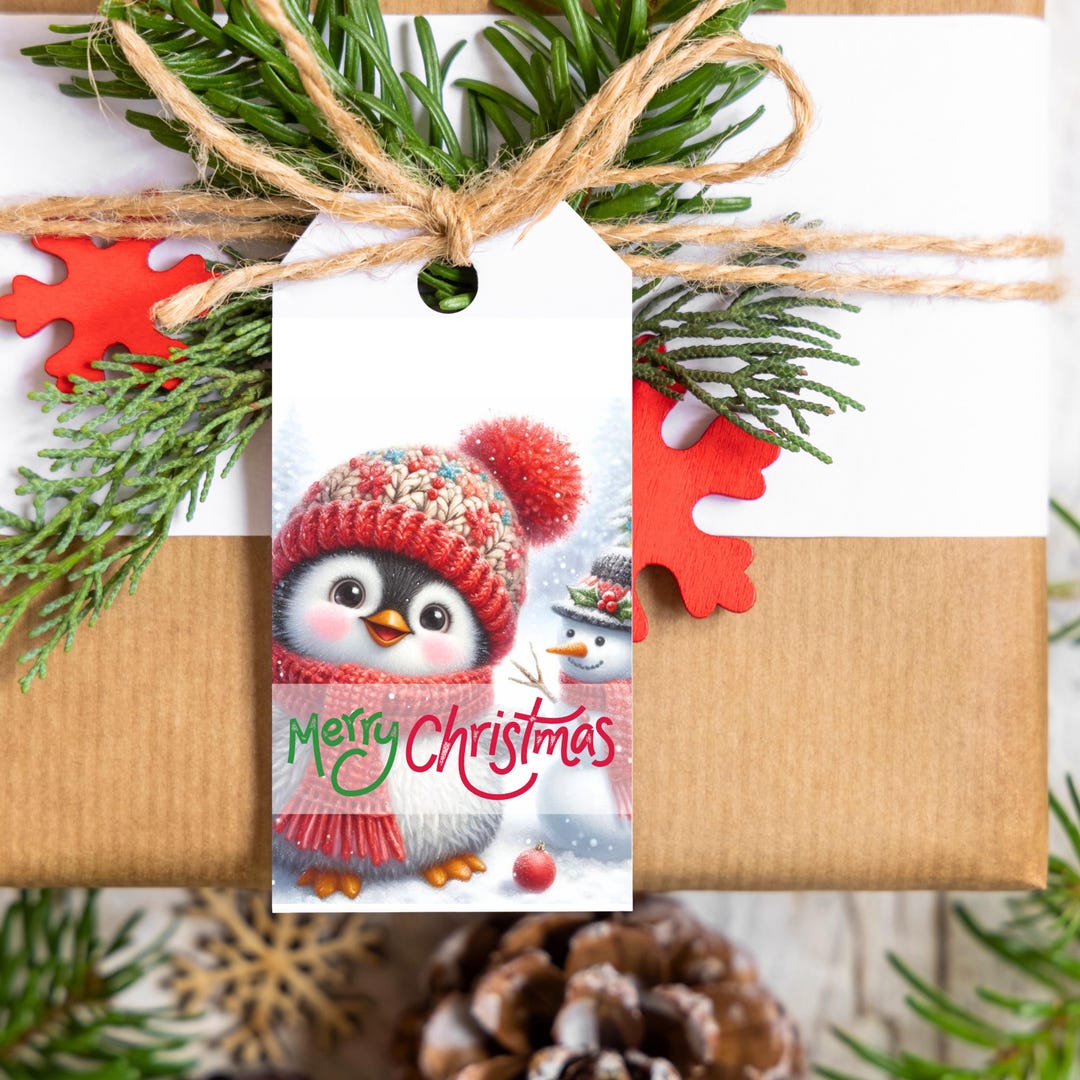 Winter Penguin Christmas Gift Tags Watercolor Printable Vertical ...