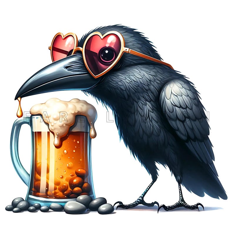 October Beer Bird Clipart - Funny Crow Drinking Beer, Oktoberfest ...