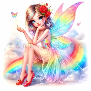 Rainbow Fairy Clipart - Vibrant Fantasy Art, Pastel Watercolor ...