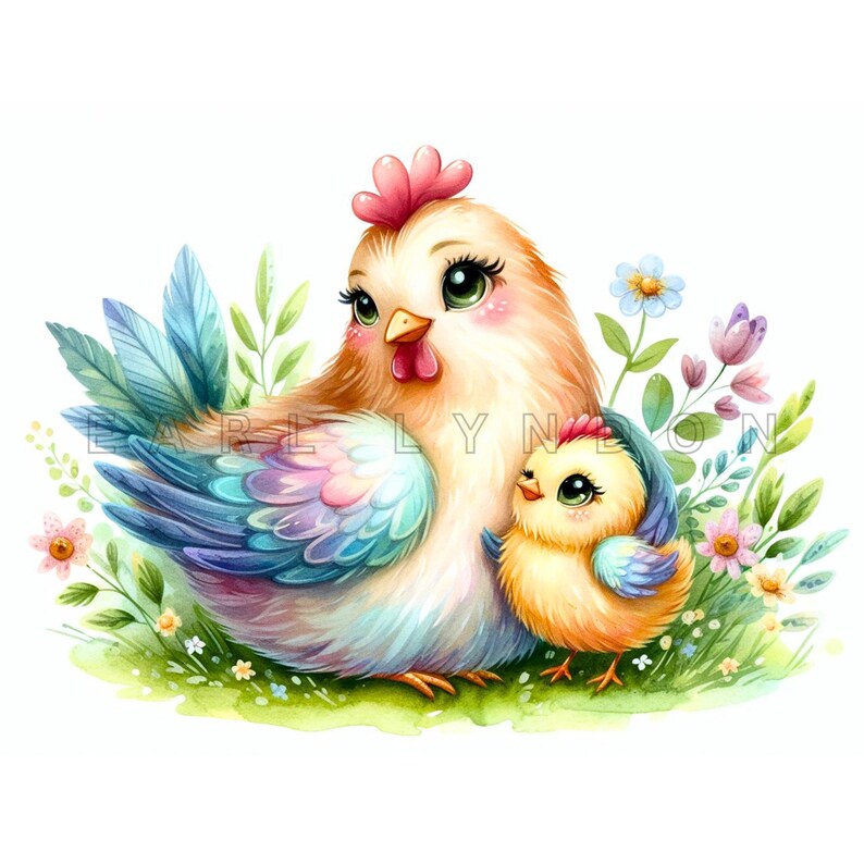 Mama Hen Baby Chick Clipart - Mother's Day Fantasy Art, Floral ...