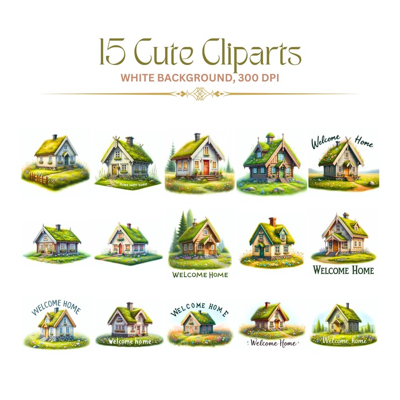 Spring Cottage Homecoming Clipart - Housewarming Digital Art ...