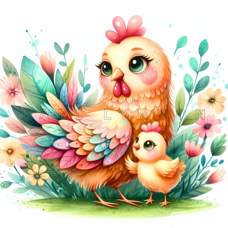 Mama Hen Baby Chick Clipart - Mother's Day Fantasy Art, Floral ...