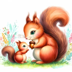 Mama Baby Squirrel Clipart - Mother's Day Fantasy Art, Spring ...