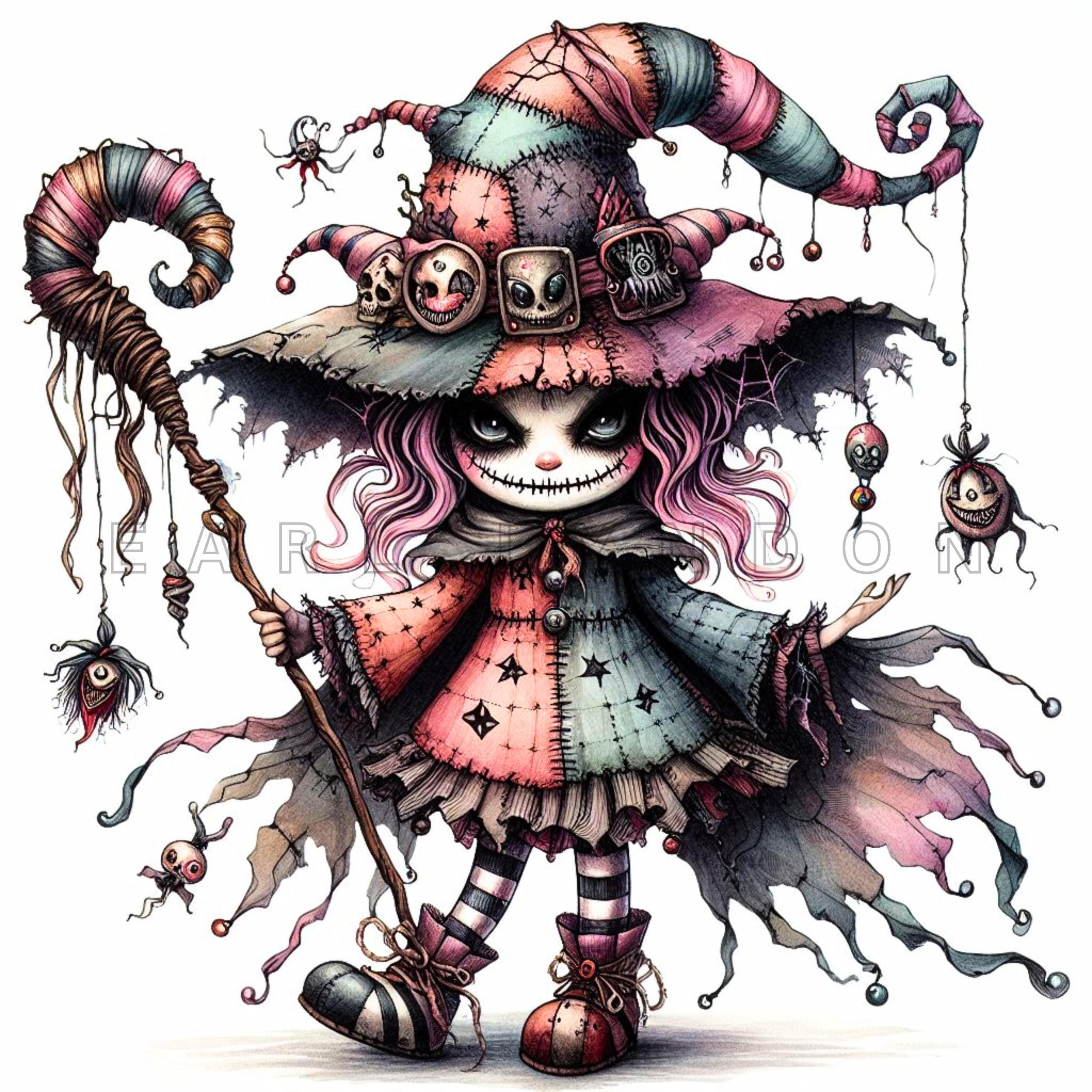 Nightmare Jester Witch Clipart - Creepy Baby Witch Fantasy Art ...