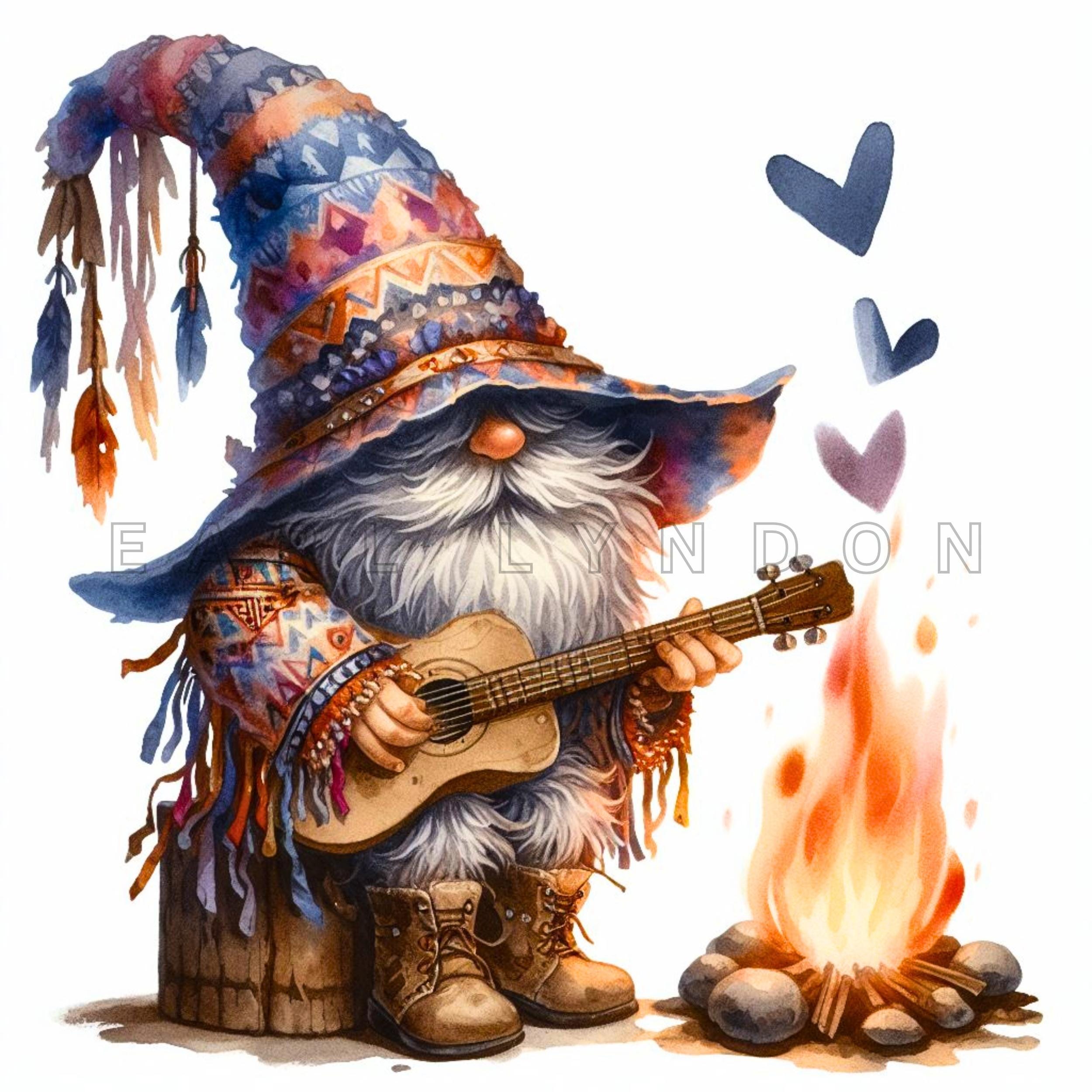 Boho Gnome Playing Guitar Clipart - Bonfire Summer Night, Hippie ...