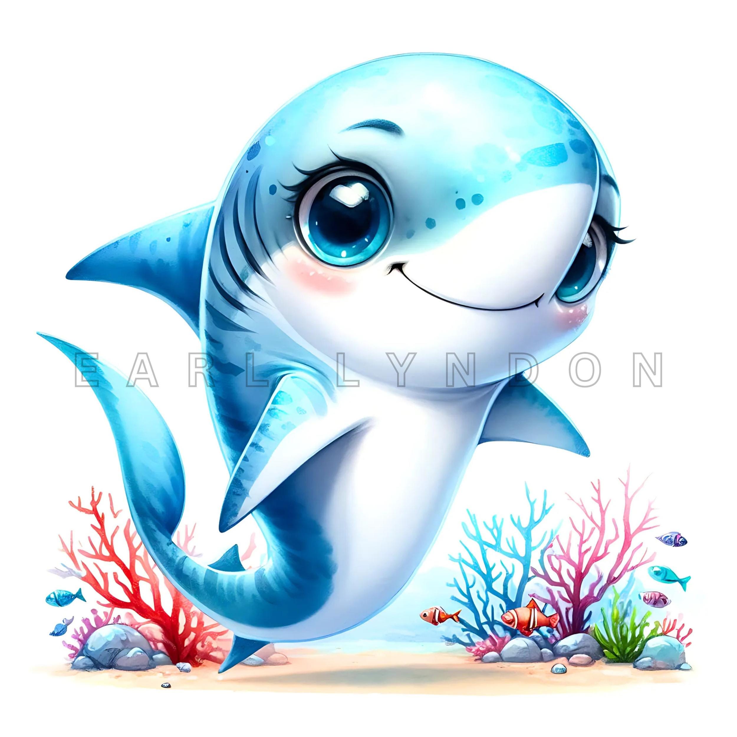 Captivating Young Shark Clipart - Ocean Fantasy Art, Summer Watercolor ...