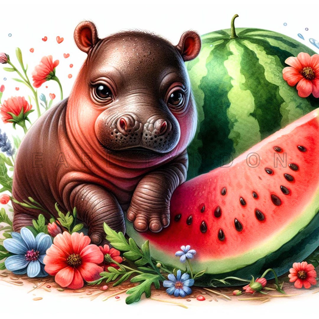 Baby Moo Deng Clipart – Moodeng Hippo Spring of Hearts Digital Prints ...